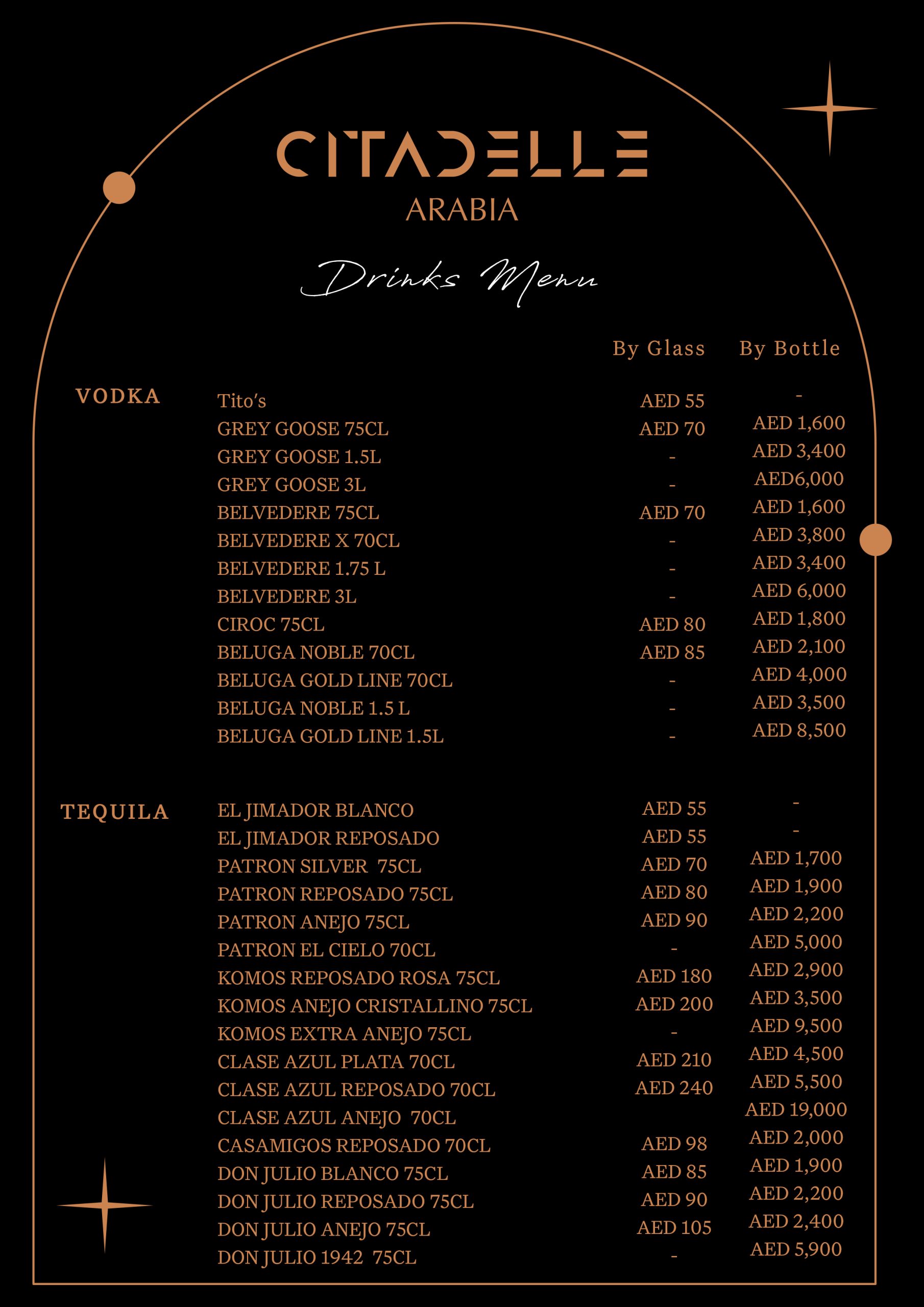 Menus - Citadelle Dubai