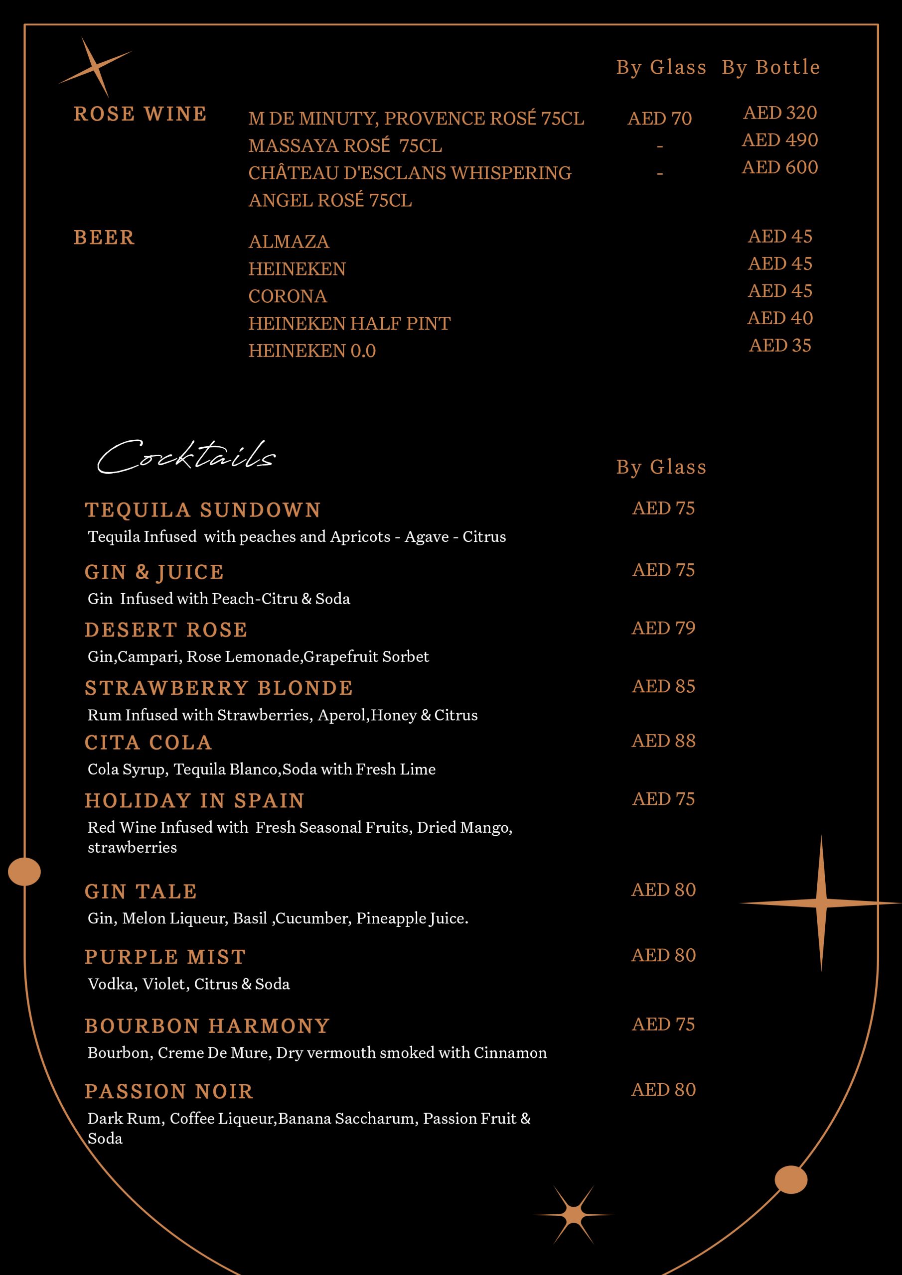 Menus - Citadelle Dubai